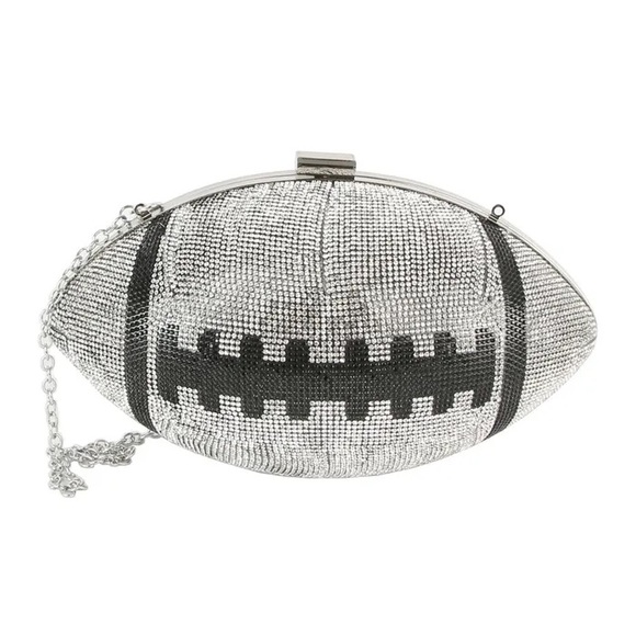 Bags | Silver Rhinestone Football Clutch | Poshmark
